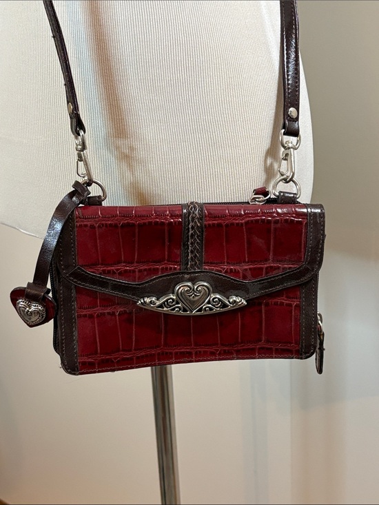 Brighton | Bags | Brighton Red Crocembossed Crossbody With Dark Brown ...